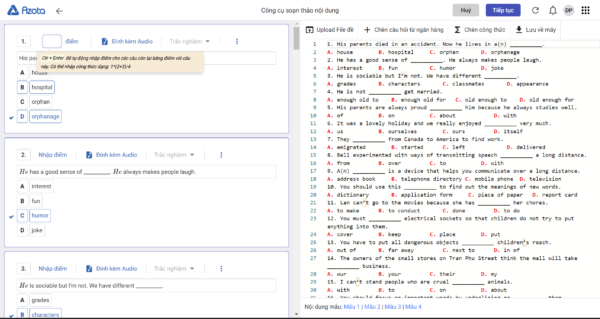 Tạo đề thi từ File PDF, Docx - Hướng dẫn sử dụng Azota