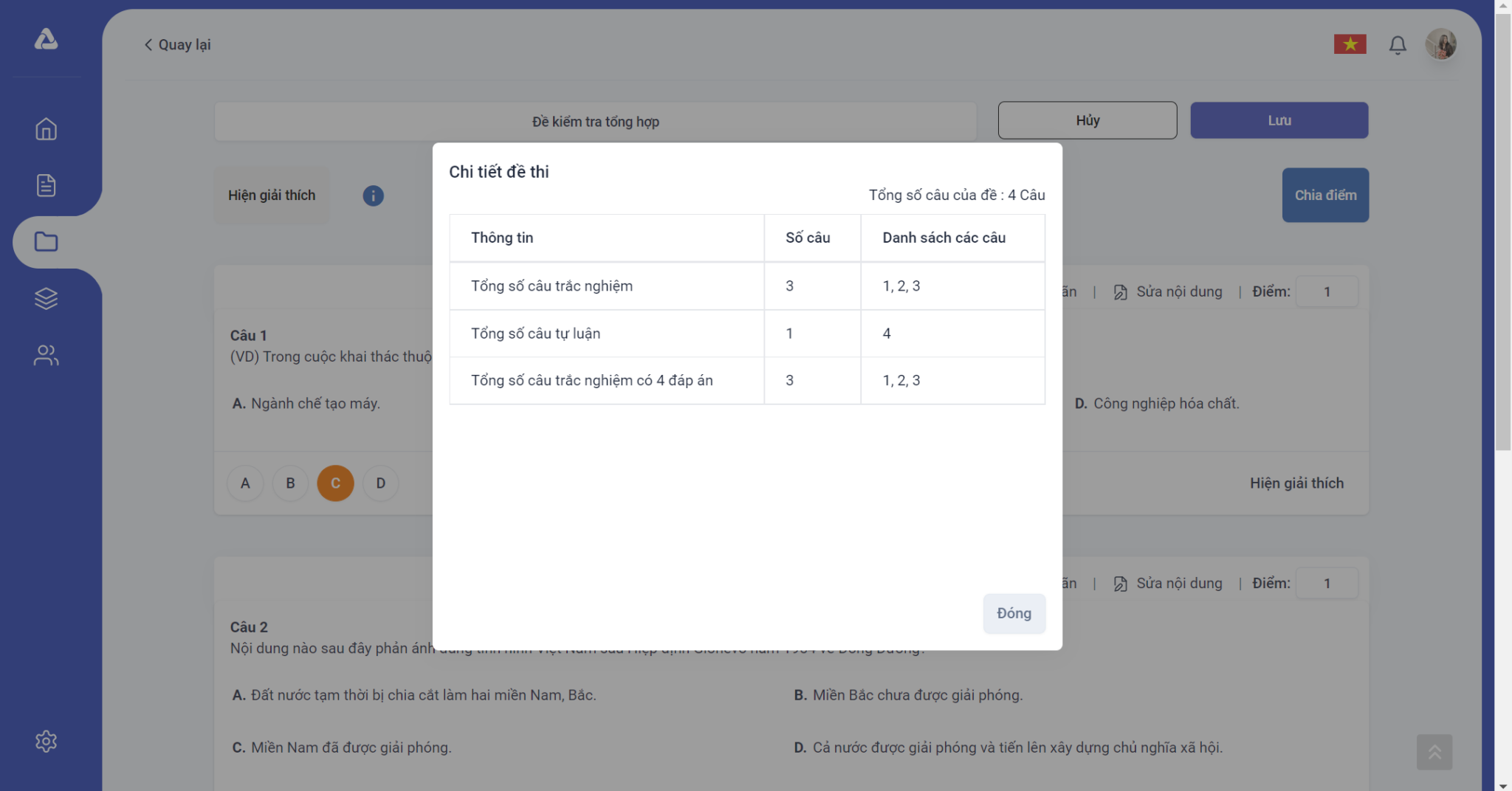 Sửa nội dung đề thi - Hướng dẫn sử dụng Azota