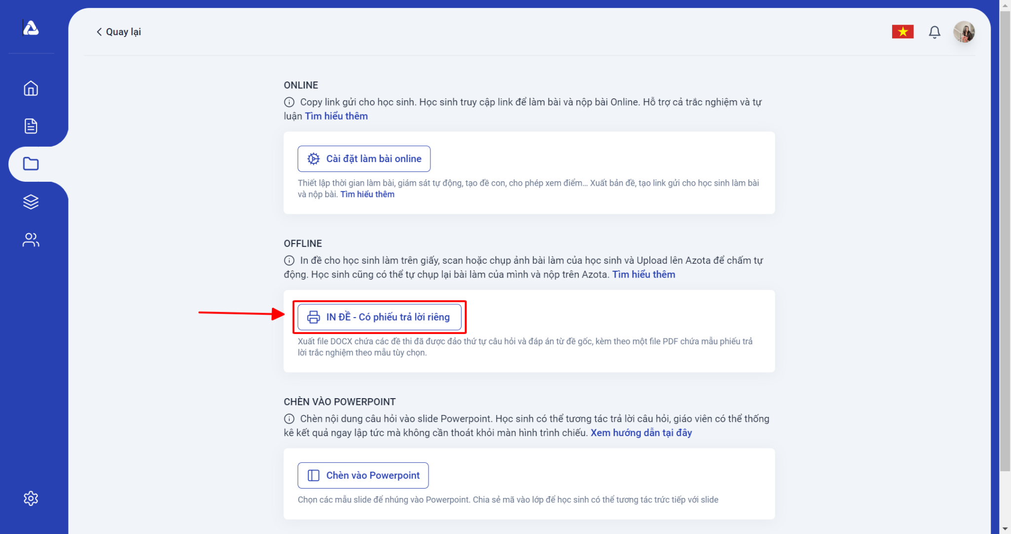 Tải xuống đề thi - Hướng dẫn sử dụng Azota
