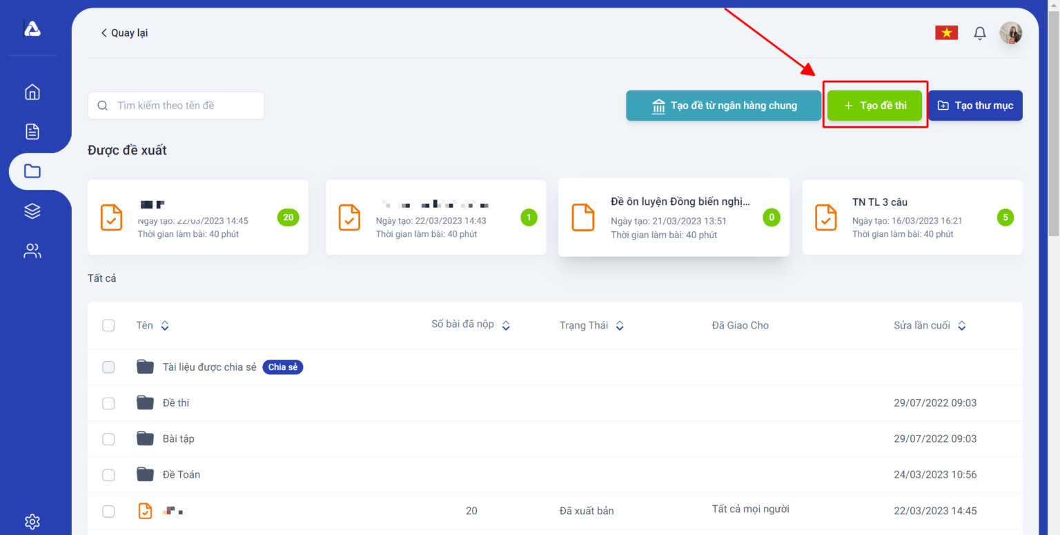 Tạo đề từ Ngân hàng đề cá nhân - Hướng dẫn sử dụng Azota