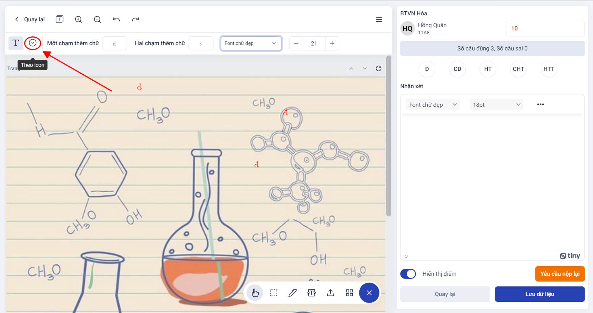 Thay đổi font chữ, icon đúng/sai - Hướng dẫn sử dụng Azota