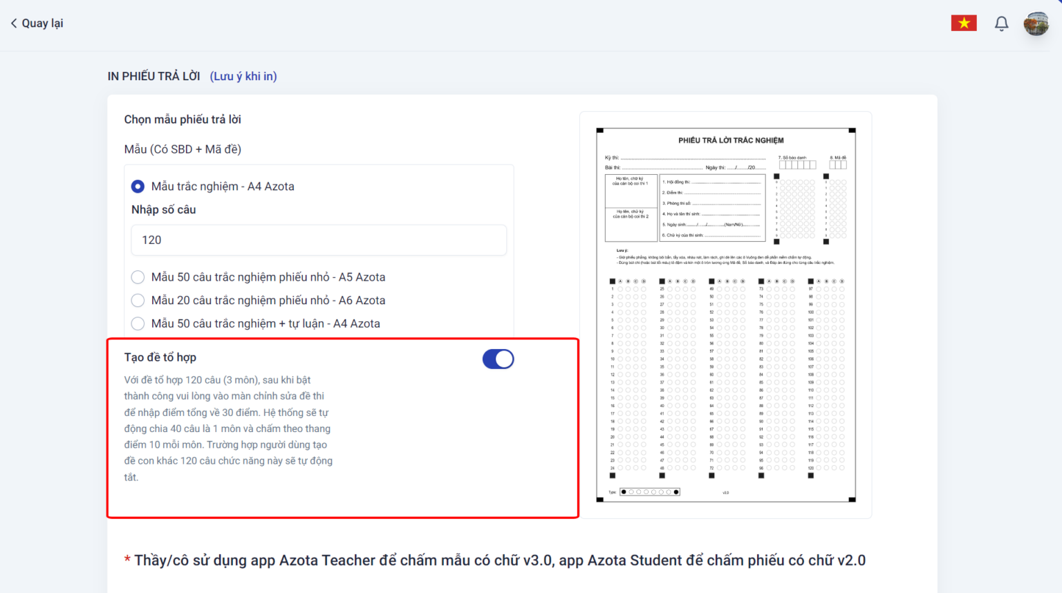 Tạo và chấm đề tổ hợp - Hướng dẫn sử dụng Azota