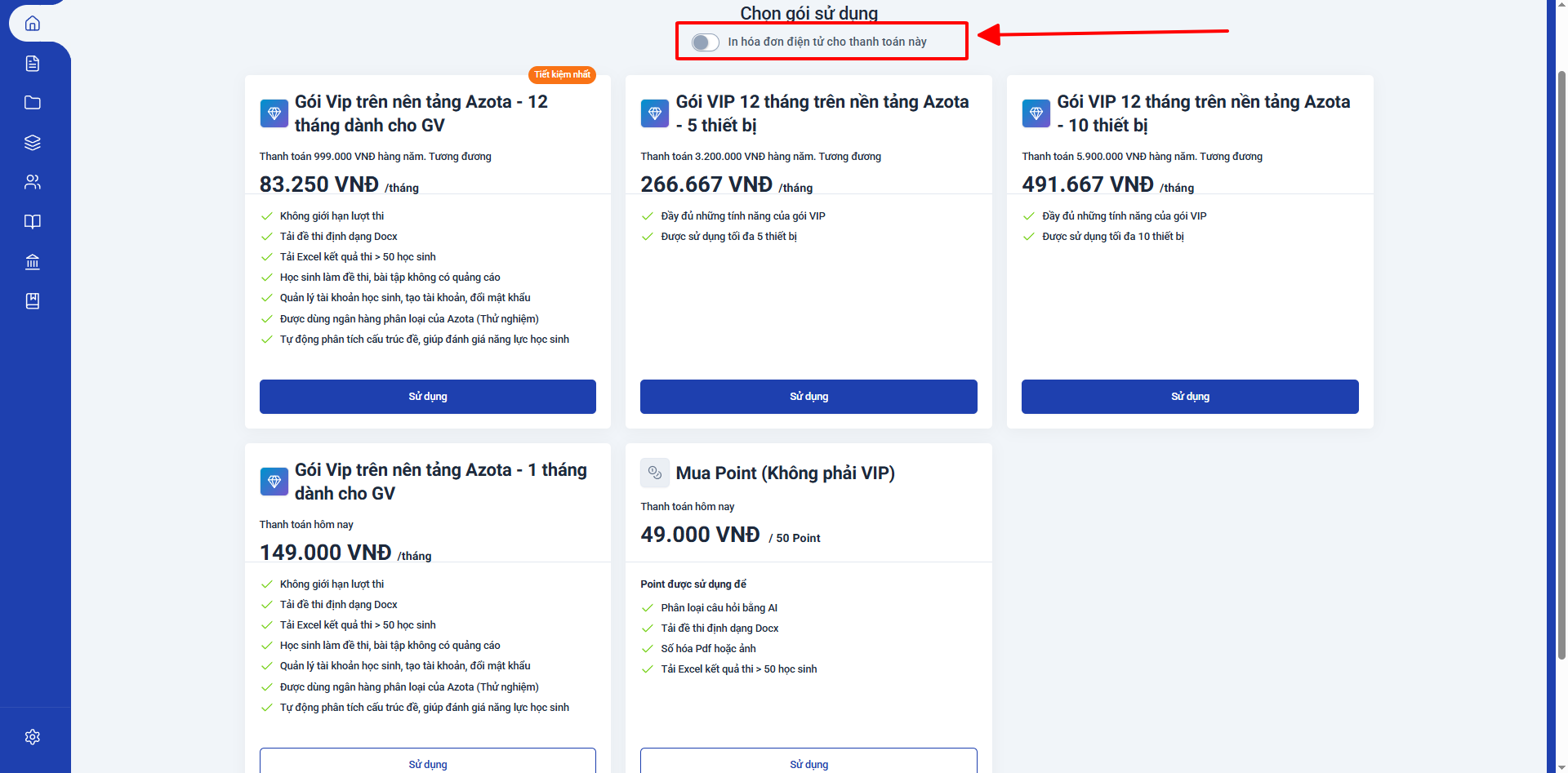 Hướng dẫn nâng Vip - Hướng dẫn sử dụng Azota