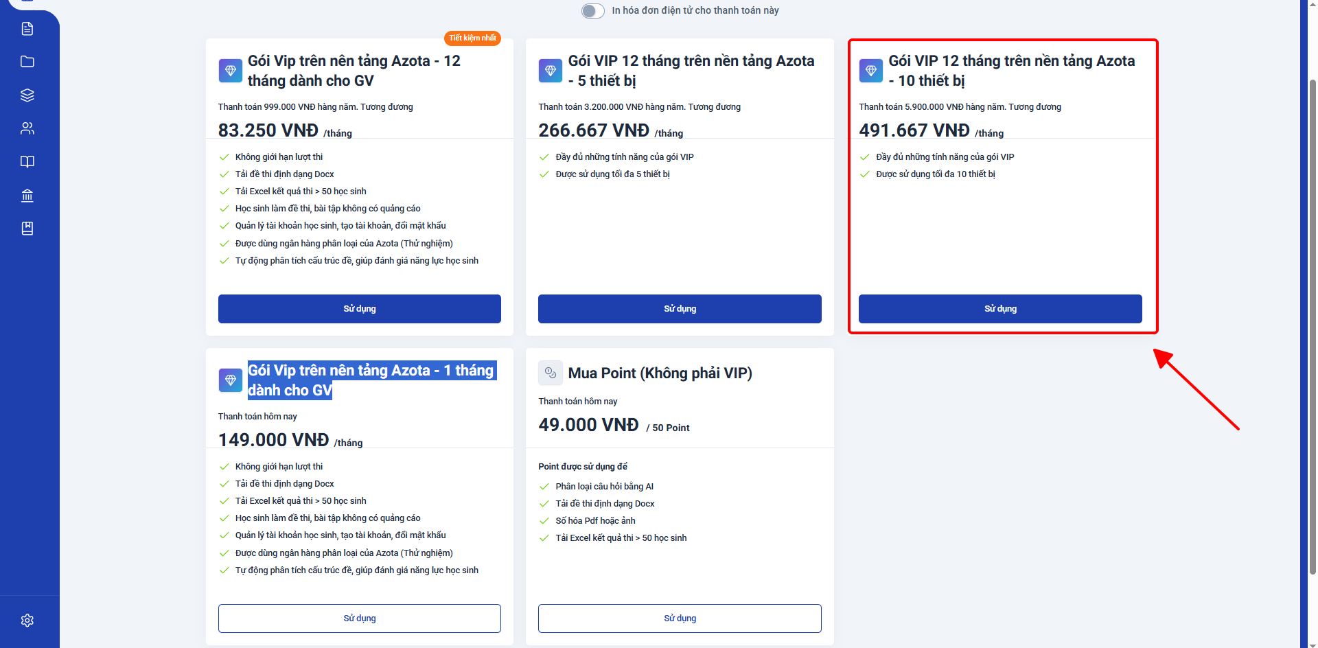 Hướng dẫn nâng Vip - Hướng dẫn sử dụng Azota